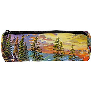 Oil Painting Cabin Log and Forest Lake Pencil Bag Pen Case Stationary Case Pencil Pouch Desk Organizer Makeup Cosmetic Bag for School Office