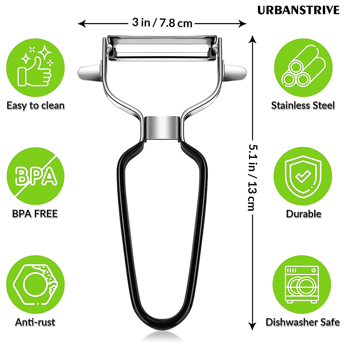 Urbanstrive Stainless Steel Y Shaped Vegetable Peelers For Kitchen, Heavy Duty Potato Peeler Hand, Fruit Peeler Veggie Peeler, Kitchen Food Peelers, Comfortable Handle, Dishwasher Safe, Black