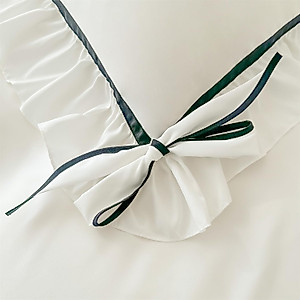 SOUKACH Ruffled Bedding Bow Duvet Cover Set with Butterfly Tie, Soft Brushed Microfiber Shabby Chic Bedding Set with Zipper Closure for Kids Girls-White,Full