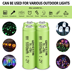 GENYESTAR Solar Lights AA Rechargeable Batteries 1000mah High Capacity 1.2V Ni-MH AA Battery for Outdoor Lights, String Lights, TV Remotes, Wireless Mouses, Flashlight, 8 Pack