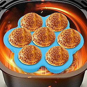 Silicone Air Fryer Egg Bite Mold, 2 Pcs Reusable Egg Bites Pan with Lid + 2 Pcs Oil Brushes - Non-Stick Air Fryer Egg Mold Cupcake Mold, Air Fryer Accessories(2 Set)