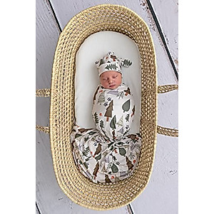 Terriboo Newborn Receiving Blankets Baby Swaddle Hat Set Tree Pattern