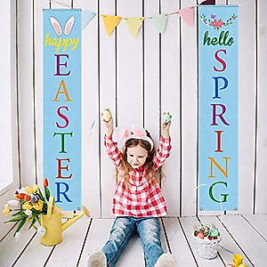 Easter Spring Porch Sign, Hanging Banners Front Porch for Easter Door Decor Outdoor Indoor Party