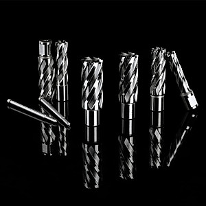 OSCARBIDE Annular Cutter Set 8 Pieces, 3/4"Weldon Shank,2"Cutting Depth,(9/16,11/16,13/16,15/16,1,1-1/16) inch Cutting Diameter,Mag Drill Bits for Magnetic Drill Press with 2pcs Pilot Pins
