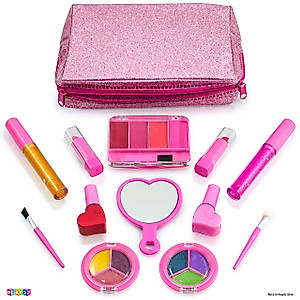 Kids Makeup Kit For Girl - 13 Piece Washable Kids Makeup Set – My First Princess Make Up Kit Includes Blush, Lip Gloss, Eyeshadows, Lipsticks, Brushes, Mirror Cosmetic Bag Best Gift For Girls Original