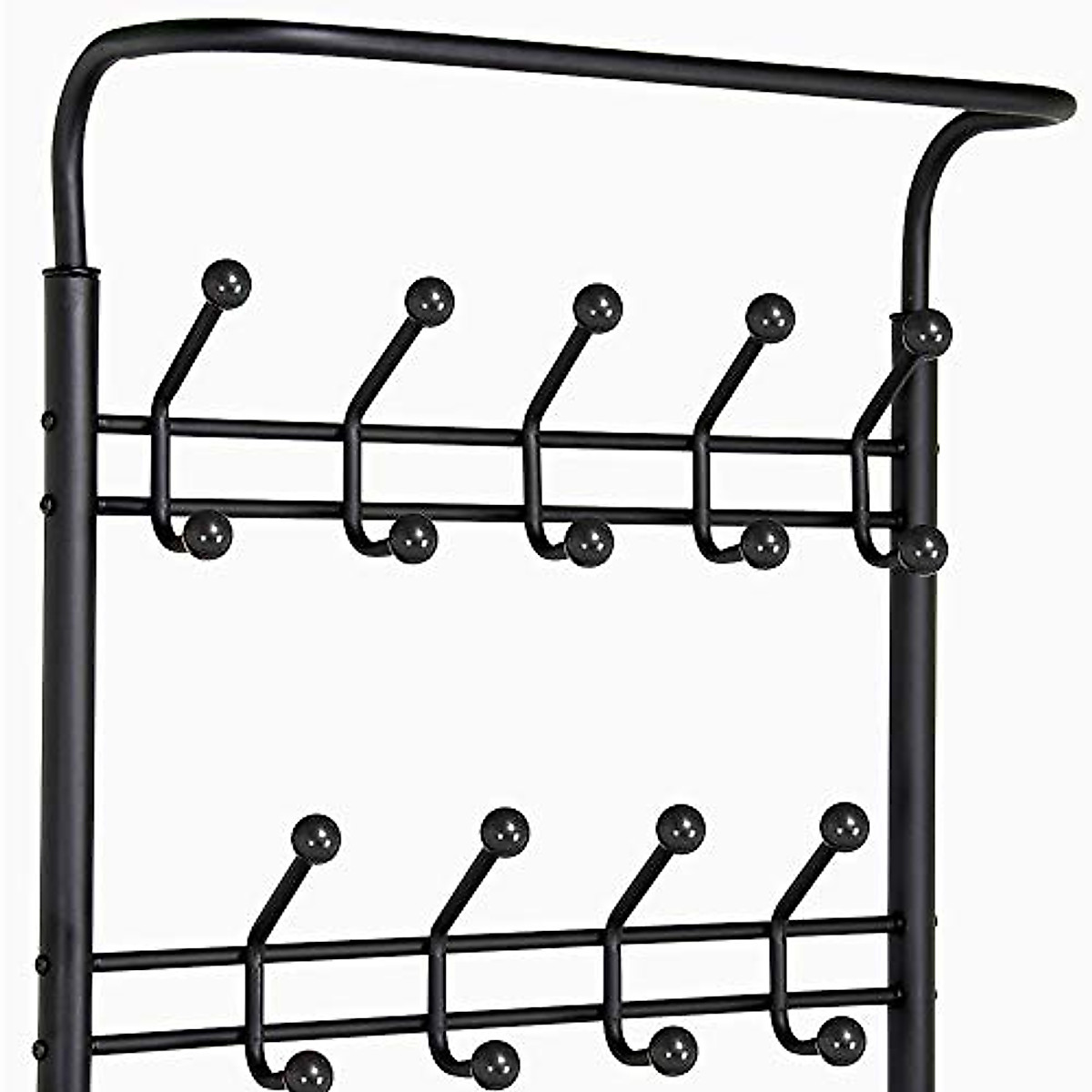 Yaheetech 3-in-1 Coat Rack Shoe Bench Entryway Hall Tree with 18 Hooks and 3-Tier Shoe Storage Bench, Metal Coat Hat Stand Rod for Hanging Jacket, Easy Assembly, Black