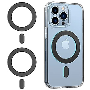 OUTXE Magnetic Adapter Ring 2 Pack, Universal Magnet Sticker Compatible with Magsafe Accessories & Wireless Charging for iPhone 14/13/12/11 Mini Pro Max, Galaxy S22/S21 Fe Ultra and Phone Case -Black