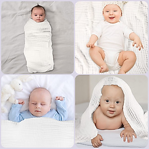 MUKIN Baby Bath Towels, Super Soft Cotton Receiving Blanket for Baby's Delicate Skin,2Pack Swaddle Blanket for Newborns Toddlers Boy Girl,Baby Registry as Shower (White+White)