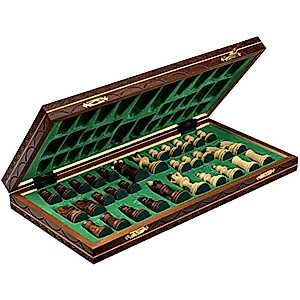 Handmade European Wooden Chess Set with Flowers, 16 Inch Board and Hand Carved Chess Pieces