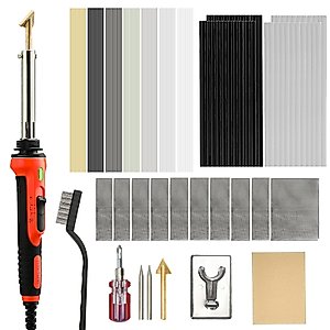 100W Plastic Welding Kit with 96 PCS Rods & 12PCS Mesh & Soldering Iron Tips, Fast Heating 2-in-1 Plastic Welder Soldering Iron Gun, Temperature Control for Car Bumper, Dashboard, Kayak Repair Tool