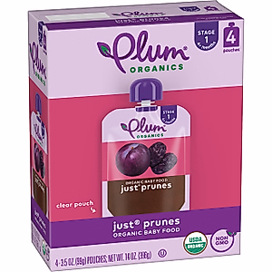 Plum Organics Stage 1 Organic Baby Food - Just Prunes - 3.5 oz Pouch (Pack of 4) - Organic Baby Food Pouch