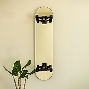 Skateboard Mirror - Tree Bar Wall Mirror - Stainless Steel with Real Trucks & Wheels, Silver