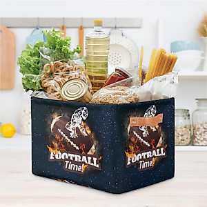 Storage Basket American Football Storage Bin Large Fabric Toys Storage Box with Handles Collapsible Closet Shelf Cloth Organizer Basket for Nursery Bedroom, 2 Packs