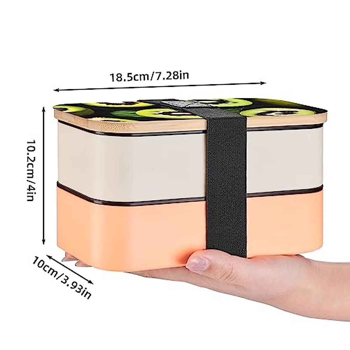 Green Kiwi Adult Lunch Box, Bento Box, With Cutlery Set Of 3, 2 Compartments, Rectangular, Lunch Box For Adults