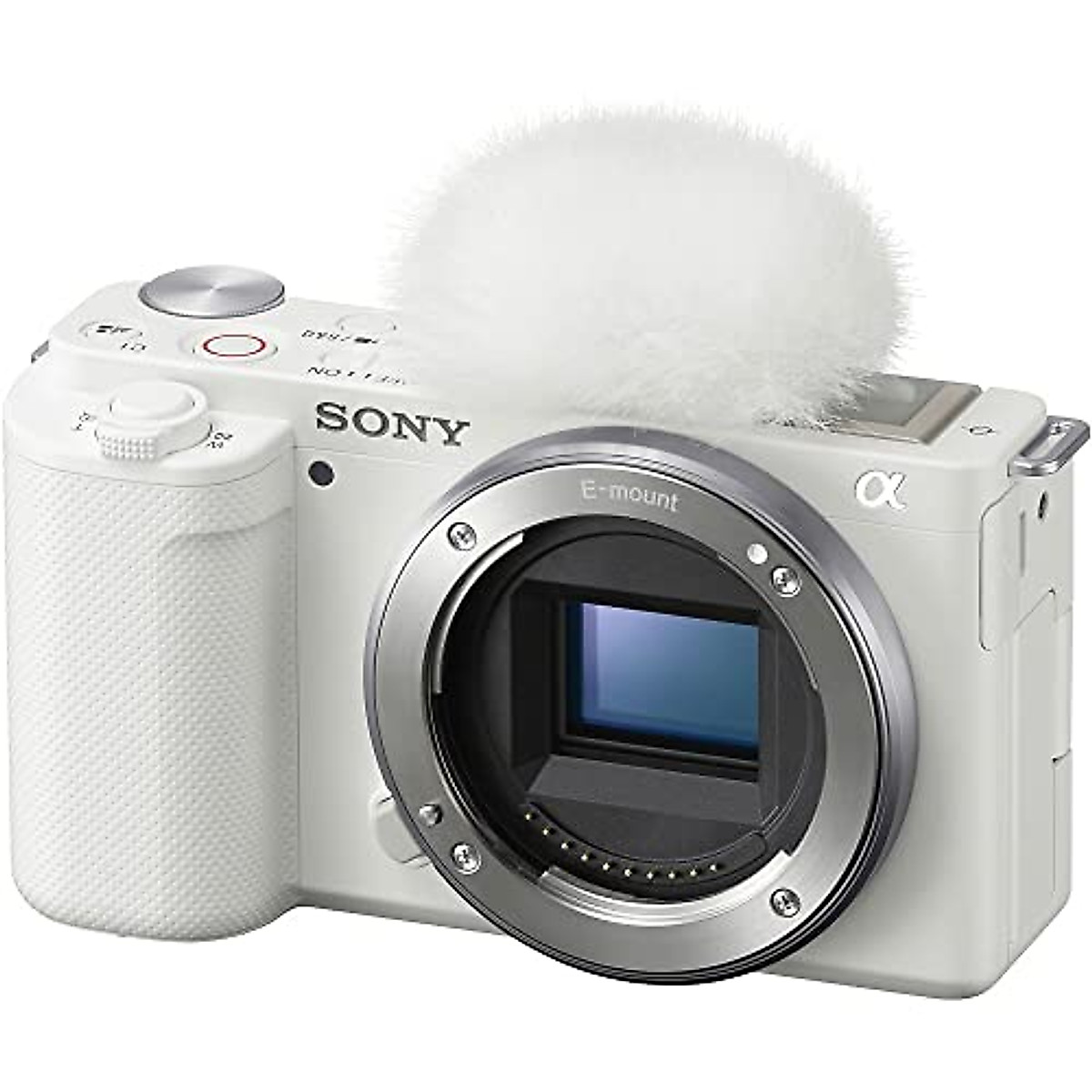 Sony ZV-E10 Mirrorless Camera (Body Only, White) (ILCZV-E10/W) + Sony 18-105mm Lens + 4K Monitor + Pro Mic + 2 x 64GB Card + Color Filter Kit + Filter Kit + Corel Photo Software + Bag + More (Renewed)