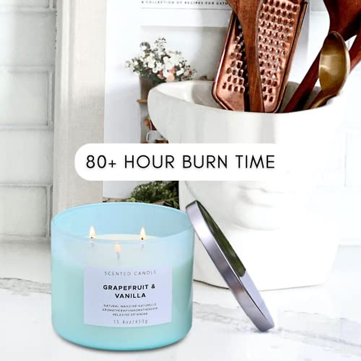 3 Wick Scented Candle | Grapefruit Vanilla Stress Relief Aromatherapy Candle with Berries, Bergamot, Rose & Lemon | 15.8 oz Highly Scented Candles for Men & Women | Large Natural Soy Candles for Home