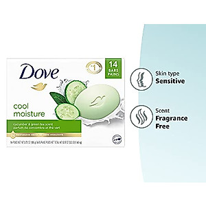 Dove Skin Care Beauty Bar For Softer Skin Cucumber and Green Tea More Moisturizing Than Bar Soap 3.75 oz, 14 Bars