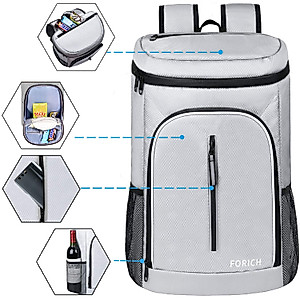 FORICH Soft Cooler Backpack Insulated Waterproof Backpack Cooler Bag Leak Proof Portable Cooler Backpacks to Work Lunch Travel Beach Camping Hiking Picnic Fishing Beer for Men Women (Gray)