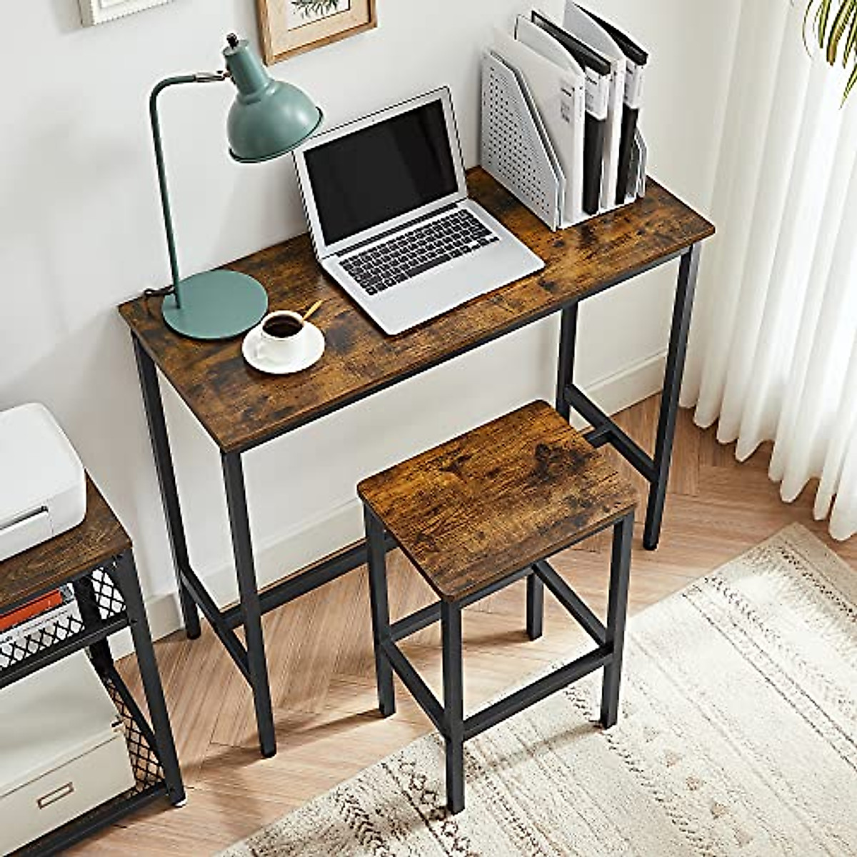 VASAGLE Dining Table Set, Bar Table and Chairs Set, Kitchen Bar Height Table with Stools Set of 2, Steel Frame, Industrial, Rustic Brown and Black ULBT218B01