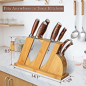 TUO Knife Set 8pcs, Japanese Kitchen Chef Knives Set with Wooden Block, including Honing Steel and Shears, Forged German HC Steel with comfortable Pakkawood Handle, Fiery Series Come with Gift Box