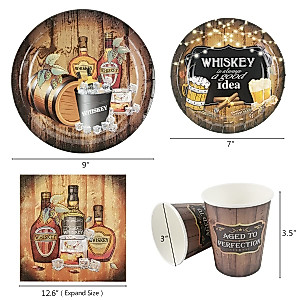 Cieovo Whiskey Party Supplies Set for 16 Guests Including Dinner Plates, Dessert Plates, Lunch Napkins, Cups for Whiskey and Beer Theme Birthday Family Party Decorations