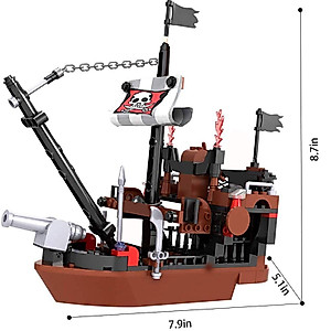 BRICK STORY Pirate Ship Building Blocks with 3 Mini Toy Figures, Boat and Ship Model Pirate Toys Building Kit Pirate Adventure Toys Sets Building Bricks Gifts for Boys Girls Age 6-12 and Up, 167pcs