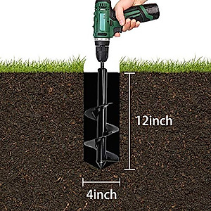 Auger Drill Bit - Garden Plant Flower Bulb Auger, 4" x 12" Easy Planter Garden Auger - Seedlings & Bedding Plant, Umbrella Hole Digger Solid Shaft Auger, Post Hole Digger for 3/8” Hex Drive Drill