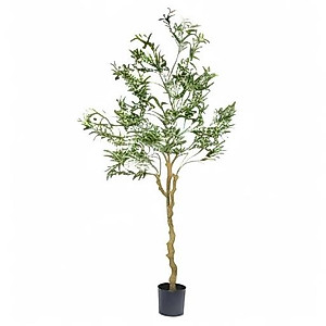 Nafresh Tall Faux Olive Tree，7ft（84in） Realistic Potted Silk Artificial Indoor with Green Leaves and Big Fruits for Home Office Living Room Bedroom Stairs Foyer Decor.