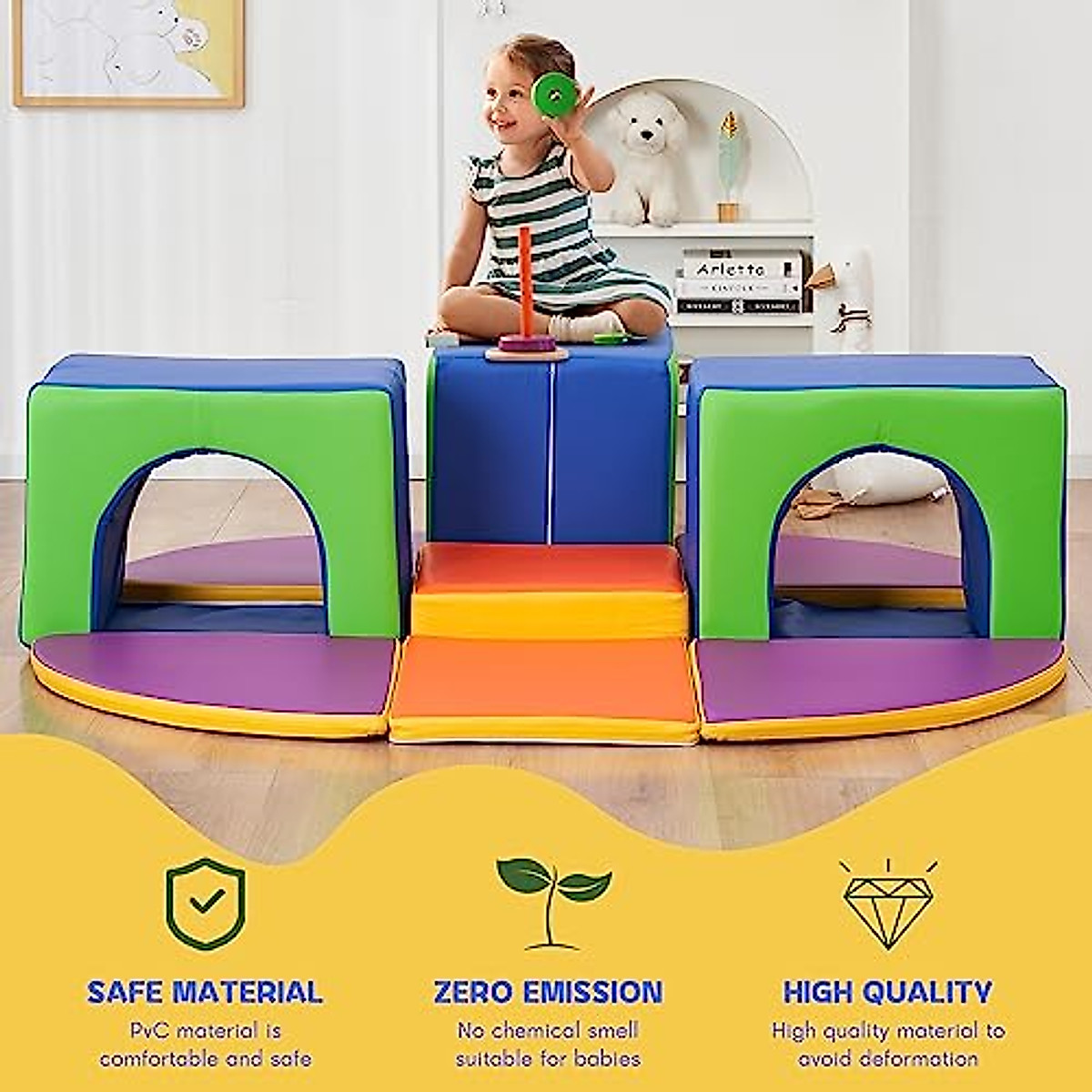 Foam Climbing Blocks for Toddlers, 9pcs Climbing Toys for Toddlers for Climb,Crawl and Slide, Toddler Climbing Toys Indoor for Nursery, Living Room, Children's Room (9pcs)