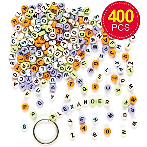 Baker Ross Alphabet Beads, Pony Bead Crafts for Kids Arts and Crafts and Jewelry Making (Pack of 400 Pieces), Assorted, ET151