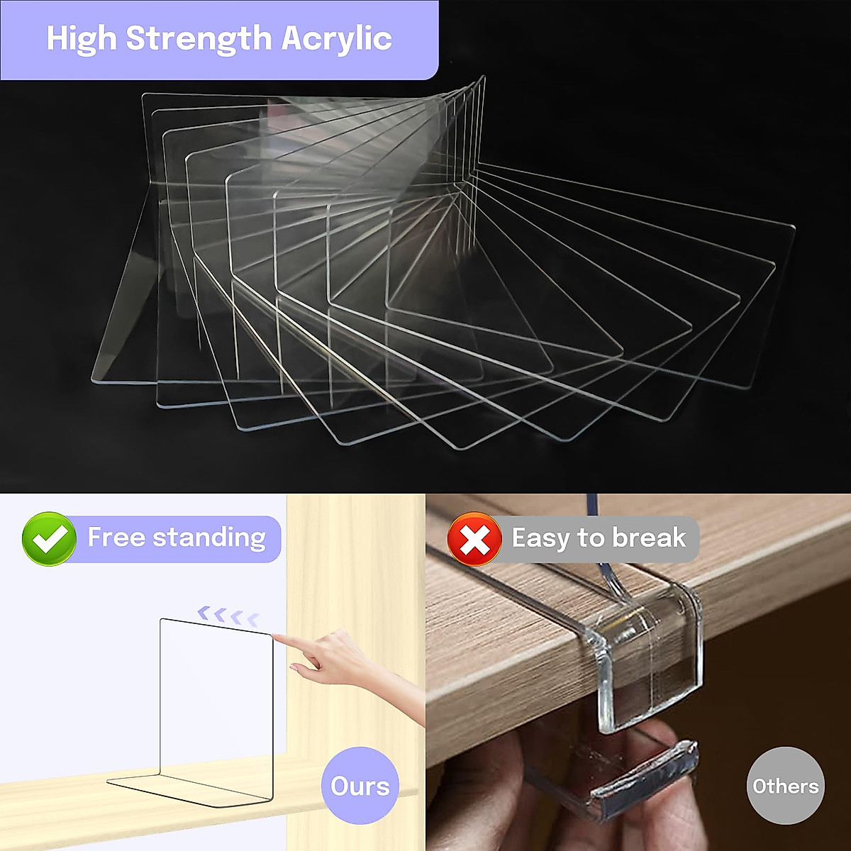 Jogori Shelf Dividers for Closet Organization: Durable Clear Acrylic Divider Organizer for Shelves - Vertical Adjustable Shelving Separators for Clothing Purse