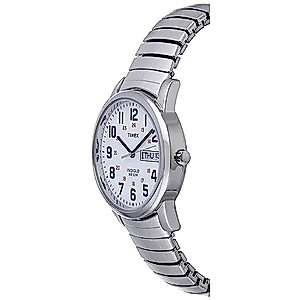 Timex Easy Reader 35mm Day-Date Watch – Silver-Tone Case White Dial with Silver-Tone Expansion Band