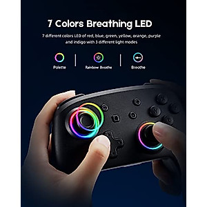 Switch Pro Controller Compatible with Switch/Swith OLED/Switch Lite, Wireless Switch Controller with 7 LED Colors/ Motion Control/Dual Vibration/Turbo