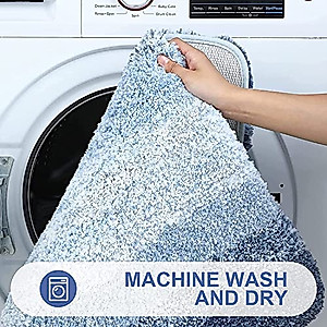 OLANLY Luxury Bathroom Rug Mat, Extra Soft and Absorbent Microfiber Bath Rugs, Non-Slip Plush Shaggy Bath Carpet, Machine Wash Dry, Bath Mats for Bathroom Floor, Tub and Shower, 24x16, Blue