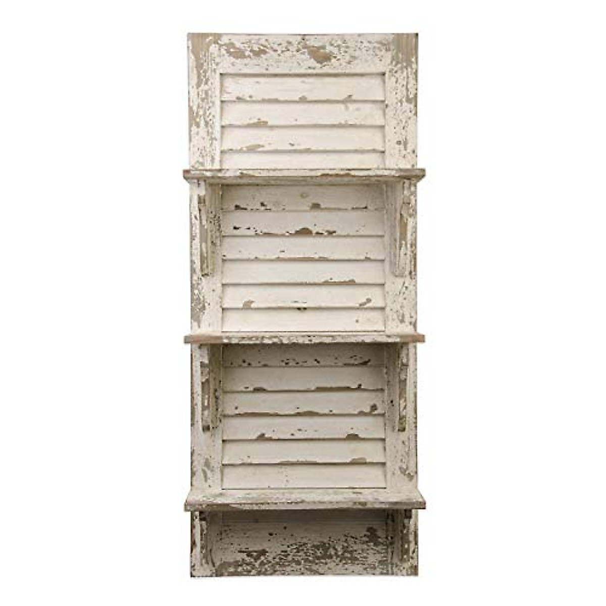 K&K Interiors 13865A 39 Inch Distressed White Wood Shuttered Shelf Unit