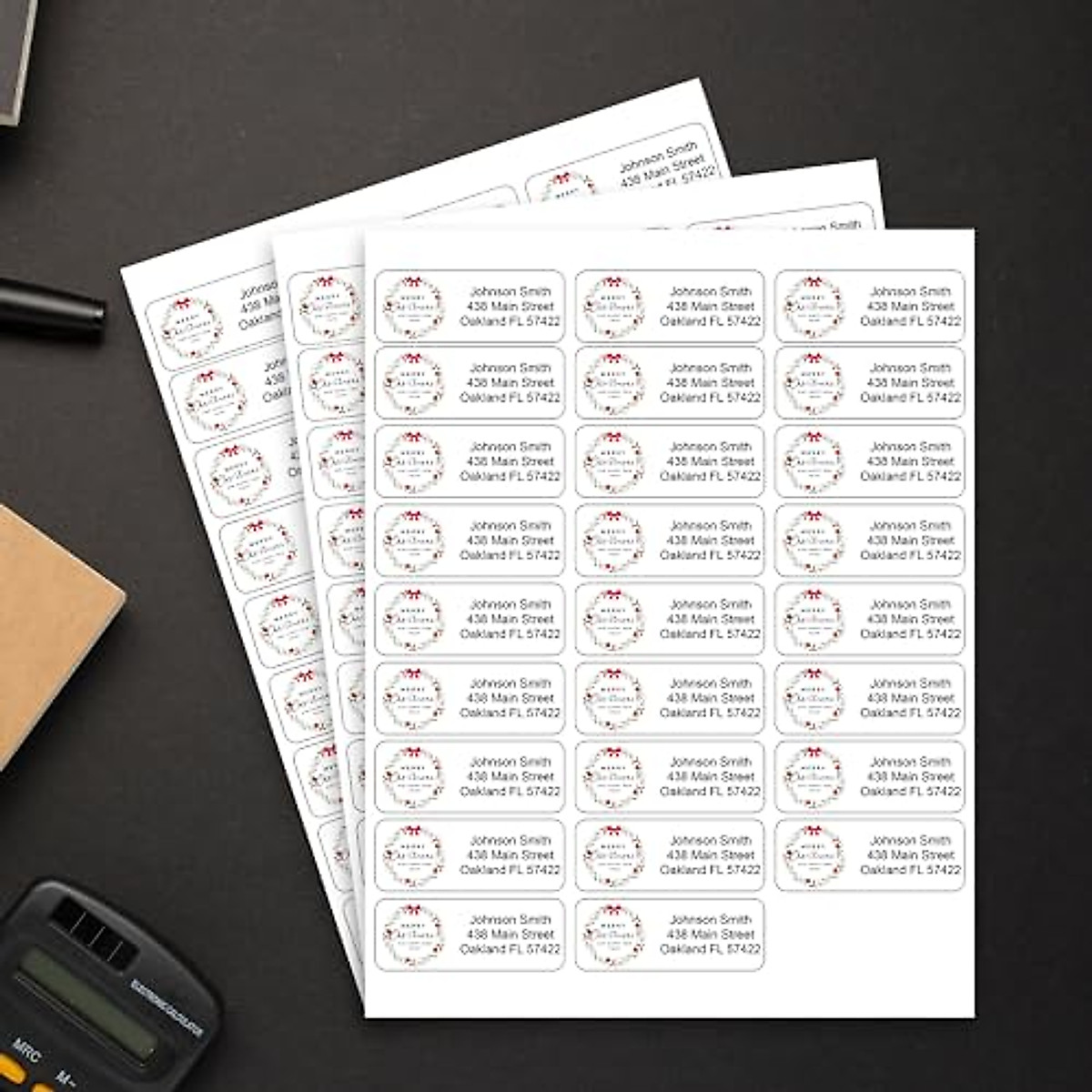 Christmas Address Labels - 150 Personalized Self-Adhesive Stickers, Simple Flat Sheet Custom Holiday Return Labels