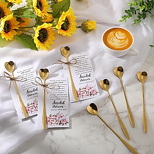 Skybooly 50 Sets Tea Party Bridal Shower Favors Mini Coffee Spoons Small Tea Spoons Heart Shaped Spoon with Bridal Shower Thank You Cards and Hemp Rope Wedding Souvenirs Tea Party Favor (Gold)