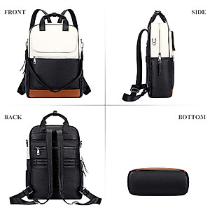 ALTOSY Leather Laptop Backpack for Women Men Convertible Tote Bag Purse Travel Daypack Fits 14 Inch (S110 Black/White/Brown)