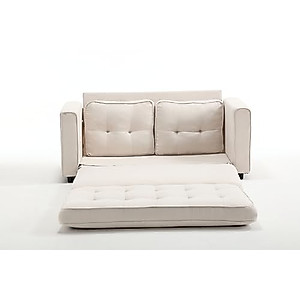 FULife Convertible Loveseat Sofa Futon Couch Sleeper Pullout Chaise Lounge Recliner Chair Reversible Folding Daybed Guest Bed, Beige Velvet Fabric 55”w