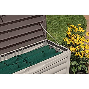 Suncast 63-Gallon Medium Deck Box - Lightweight Resin Indoor/Outdoor Storage Container and Seat for Patio Cushions, Gardening Tools and Toys - Store Items on Patio, Garage, Yard - Gray (DB6300)