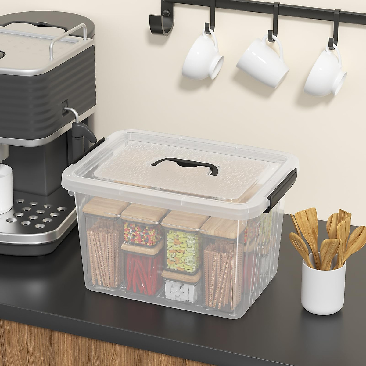 Nesmilers 4-pack 20 L Plastic Latching Boxes Totes, Clear Storage Bins with Lids/handles