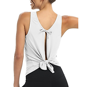 Bestisun Womens Open Back Yoga Shirts Running Shirts Athletic Wear Gym Exercise Dance Tops White S