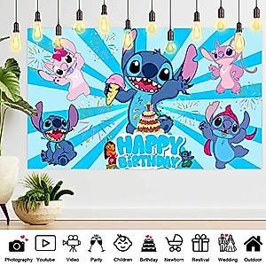 5x3ft Stitch Birthday Party Backdrops Supplies, Cute Little Monster Theme Birthday Party Favors Photography Background Banner for Kids Boys Girls Baby Shower Party Decoration