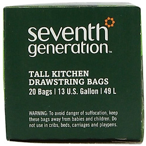 Seventh Generation Drawstring Kitchen Trash Bags 13 gal, 20 Bags