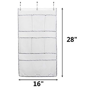 ALYER 9 Pockets Big Mesh Shower Caddy Hanging Bathroom Storage Organizer with 3 Rings (Stripe)