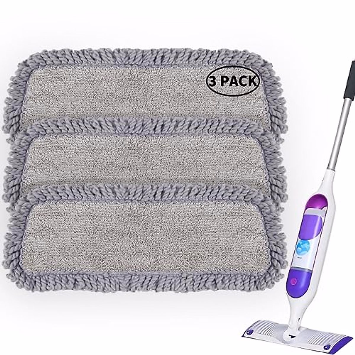 Reusable Mop Pads Refills Compatible with Swiffer Power Mop - MEXERRIS Microfiber Mop Pads Wet Dry Mop Pads Dust Mop Heads Refills Washable Pads for Swiffer PowerMop13"-15" Spray Mop -3 Pack