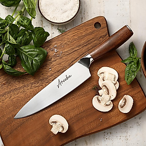 Areeba Chef Knife, Razor Sharp 8 Inch Kitchen Knife with Ebana Wood Handle High Carbon Stainless Steel Professional Cooking Chef's Knives with Gift Box