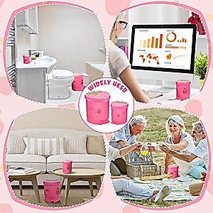 2 Pieces Strawberry Desk Trash Can Cute Trash Can Kawaii Mini Trash Can for Desk Mini Garbage Can Plastic Strawberry Kitchen Waste Bin with Sticker for Car Office Home Bedroom Bathroom Decor (Pink)