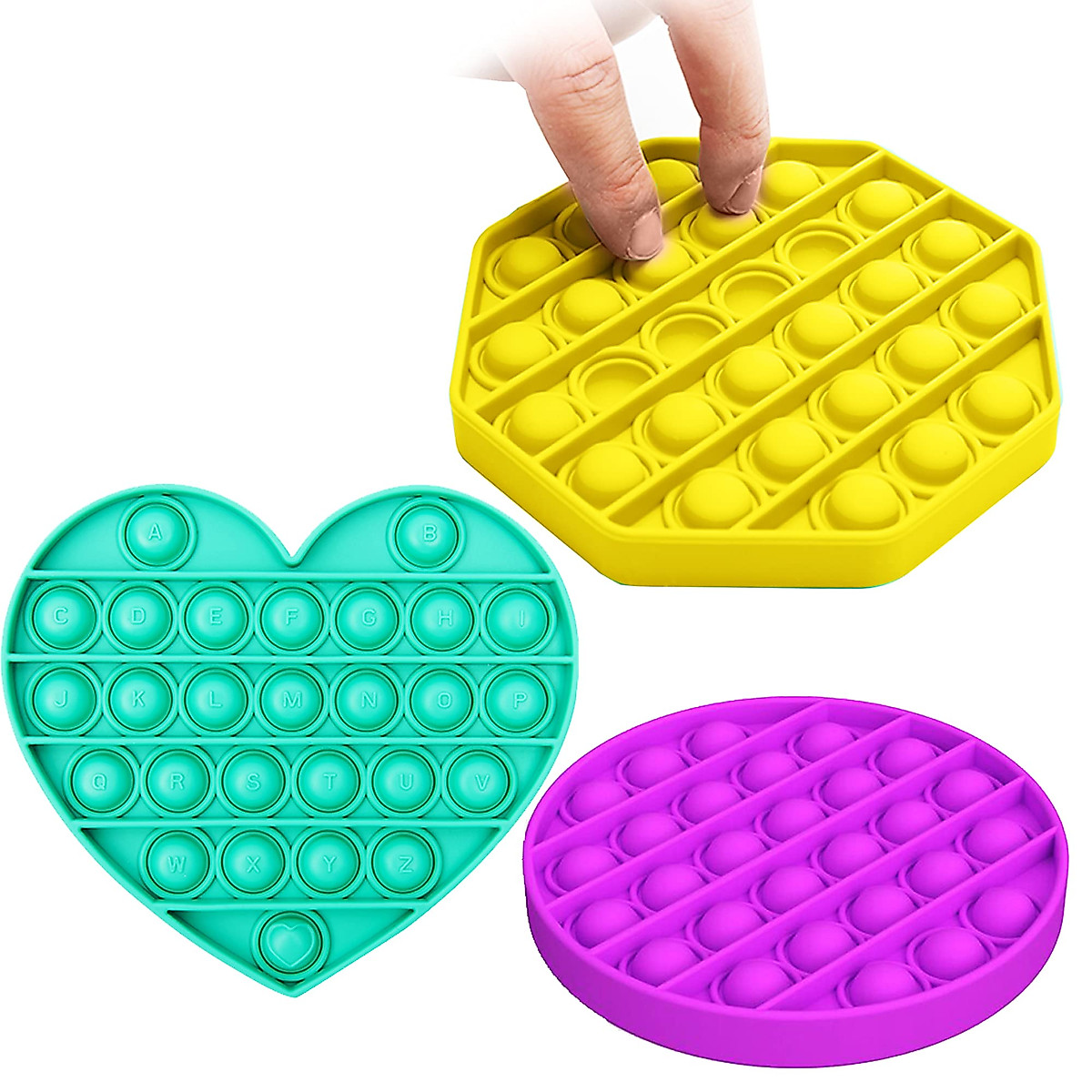 3 Pack Push Pop Fidget Toy - Push Pop Bubble Anti Anxiety Sensory Toy - Bubble Pop Stress Reliever - Durable & Washable Soft Silicone Squeeze Fidget Toy - Perfect for Adults & Kids (Three Colors)