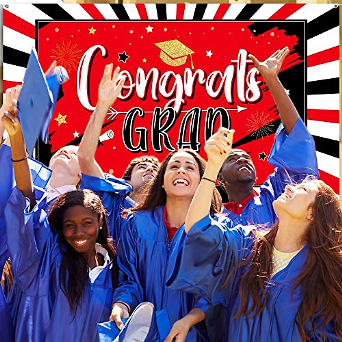 2023 Graduation Decorations Party Backdrop Large Banner for Class, Grad Photography Background Congrats Sign Graduation Favors Supplies and Prom Booth Indoor Outdoor (Red)